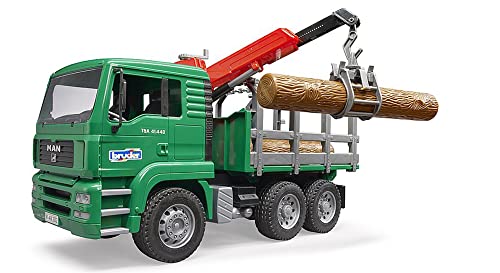 Bruder Toys - Forestry MAN Timber Truck with Fully Functioning Loading Crane, Tilting Loading Bed, and 3 Loadable Trunks - Ages 4+