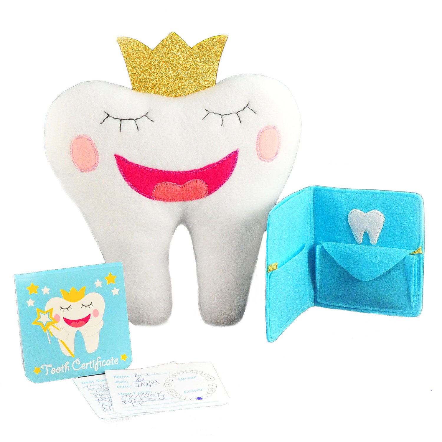 Tickle & Main 3-Piece Tooth Fairy Pillow for Girls & Boys - Includes Pocket Pillow, Dear Tooth Fairy Notepad & Photo Pouch - Kit for Kids 5-10 Years Old