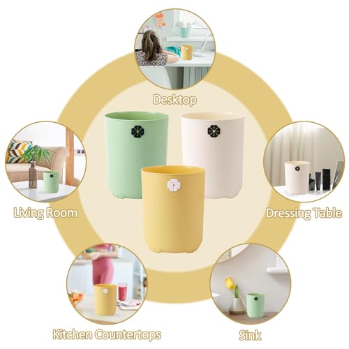 SHAIDOJIO 3 Pack Mini Desktop Trash Can Wastebasket with 180 Trash Bags, Small Desk Countertop Garbage Cans, Cute Tiny Waste Basket Storage Bin for Vanity, Bedroom, Bathroom, Kitchen, Office