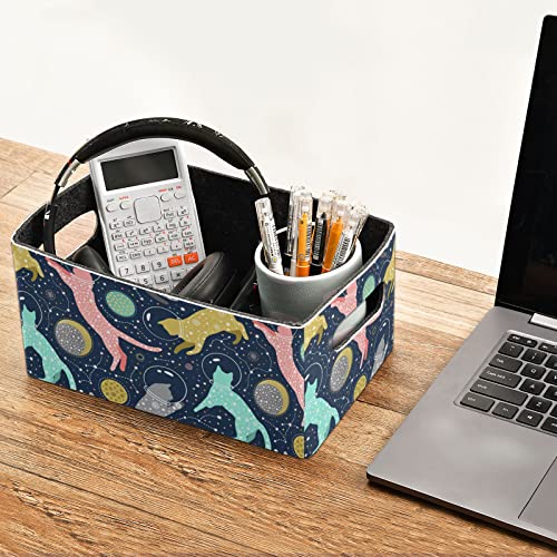 Cats Space Storage Basket Felt Storage Bin Collapsible Towel Storage Clothes Toys Bin Organizer for Pet Supplies Magazine