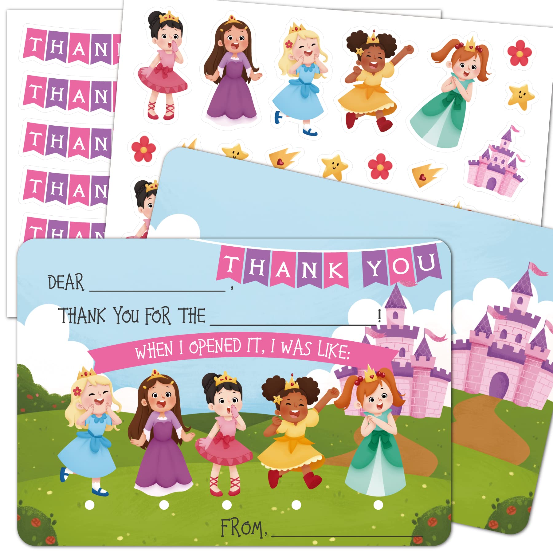 Gooji Colorful Princess Thank-You Cards, 4.25x6, 25 Cards, Customizable