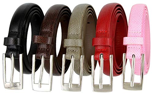 7045 Women's Skinny Lizard Embossed Leather Casual Dress Belt (Light Gray, Medium)