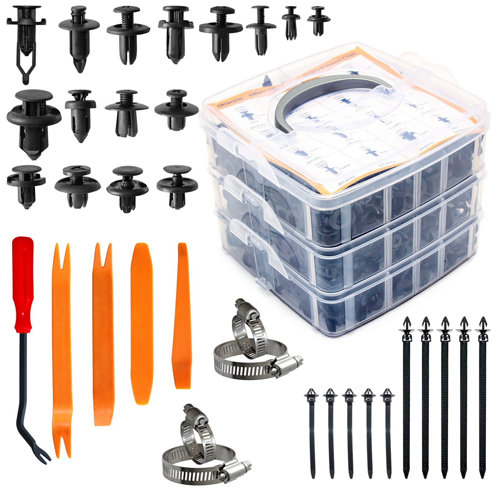709 PCS Car Push Retainer Clips Plastic Bumper Rivets 16 Most Popular Sizes Nylon Bumper Push Fasteners Rivet Clips Replacement Kit for GM Ford Toyota Honda Chrysler