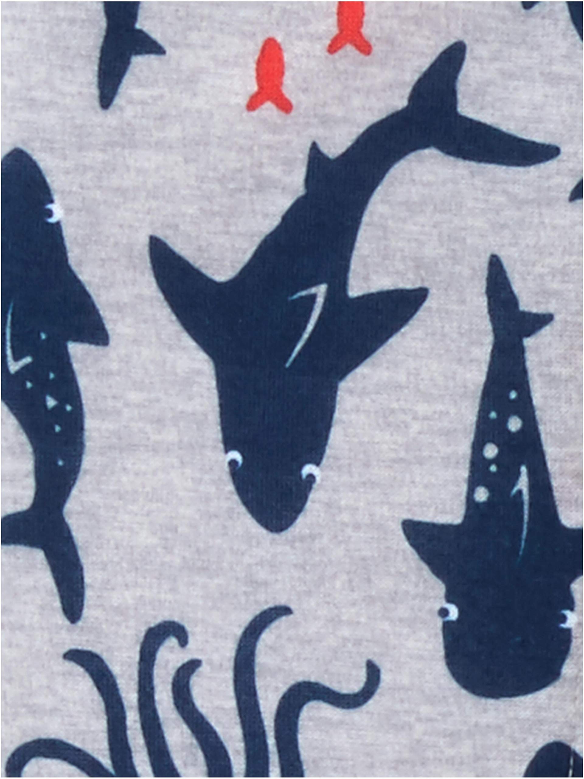 Simple Joys by Carter's Baby Boys' 3-Pack Loose Fit Flame Resistant Polyester Jersey Footed Pajamas, Blue Chameleon/Grey Shark/Red Stripe, 12 Months