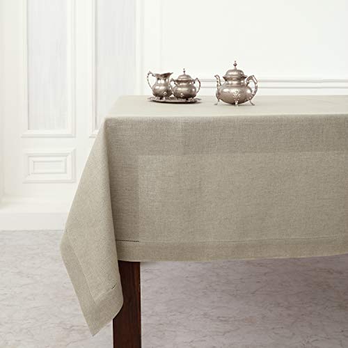Solino Home Pure Linen Tablecloth – Natural 60 x 90 Inch – 100% Linen Classic Hemstitch Tablecloth for Summer, Wedding, Indoor, Outdoor – Handcrafted from European Flax