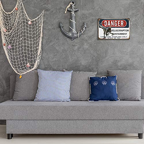 AntSwegg Tin Sign Danger Velociraptor Containment Metal Sign 12x8 Inch, B014