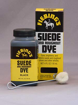 Fiebing's Black Suede Dye (4oz) - Dyes, Brightens and Restores Suede and Roughout Leather Shoes - Remains Flexible When Dry, Won't Crack or Peel - Dye is Permanent and The Applicator is Included