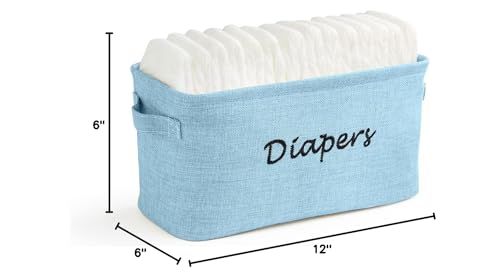 Dejaroo - Baskets for Organizing Diapers and Newborn Essentials, Baby Diaper Caddy Organizer, Embroidered Baby Shower Gifts for Moms, Linen Basket with Handle, 12 x 6 x 6 Inches, Blue