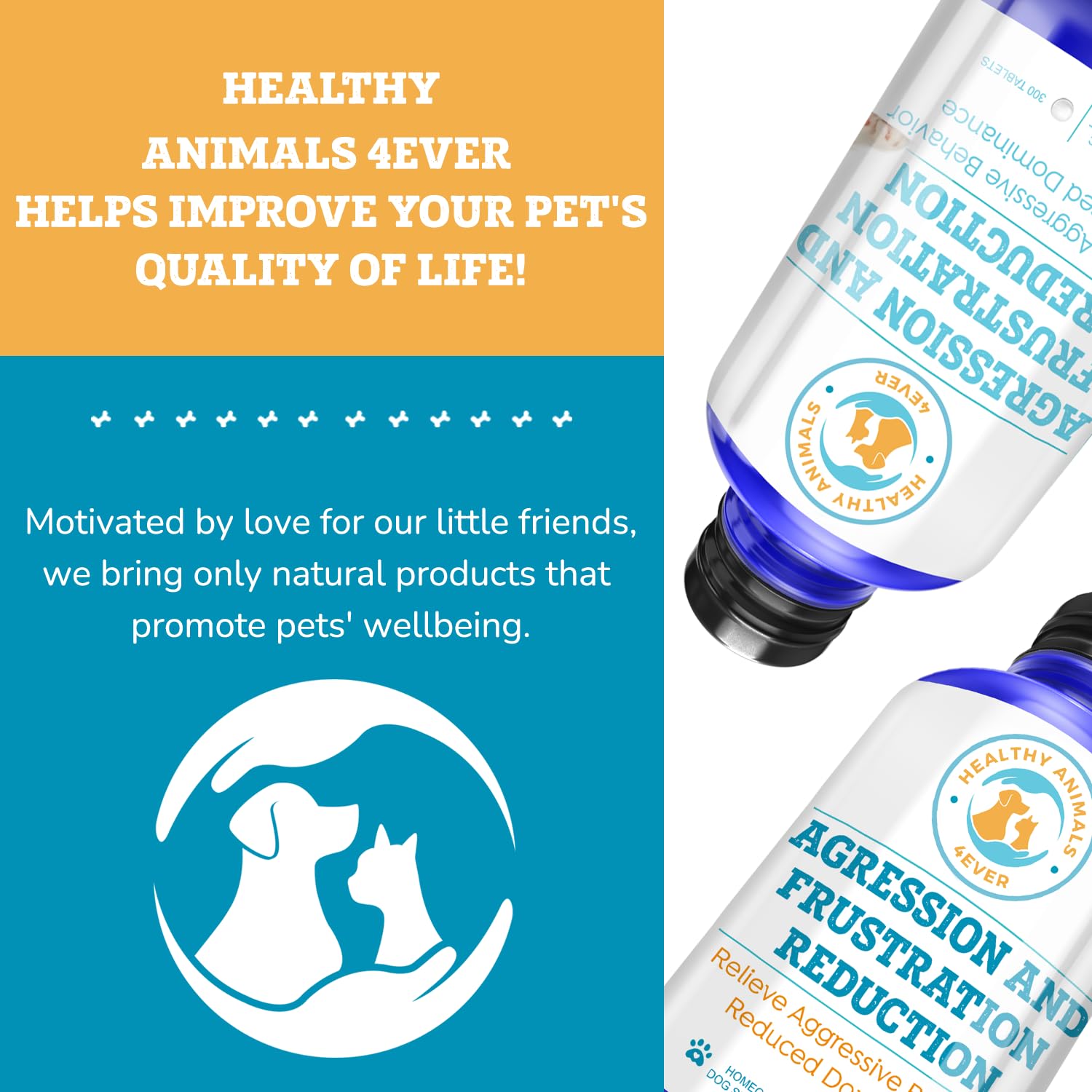 Healthy Animals 4Ever All-Natural Dog Calming Tablets for Stress and Aggressive Behavior - Help Reduce Dog Aggression/Frustration & Promote Relaxation - Homeopathic & Highly Effective - 300 Tablets