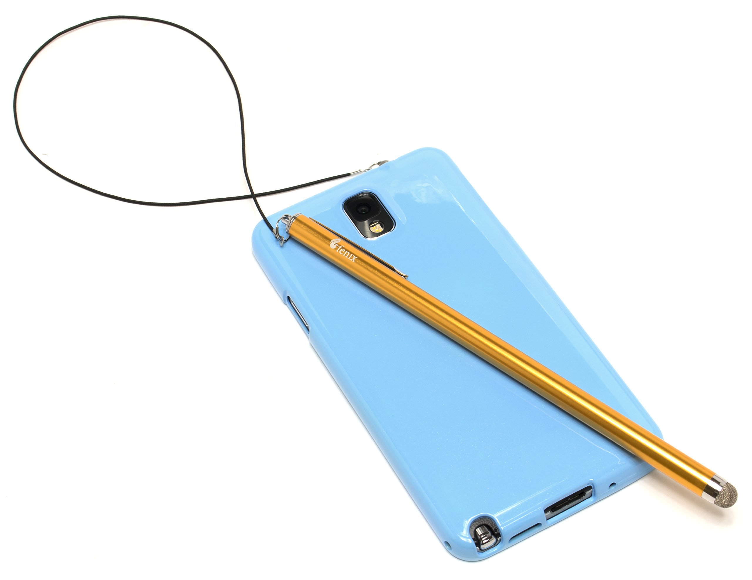 Fenix - Set of 3 Gold XXL Extra Long Stylus Pen [7.3"] Micro Knit Hybrid Fiber Tip Includes 15" Lanyard for iPhone 5,5c,6,6+, iPads, Samsung Galaxy S5,S6,Edge, Kindle Fire and Much More