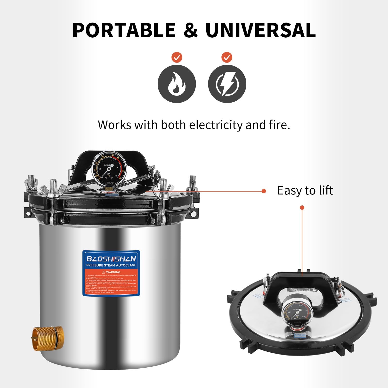 BAOSHISHAN 18L Electric Pressure Canner 19 QT Stainless Steel Portable Pressure Canner for Mushroom Growing, Jar Canning 1.2KW 110V