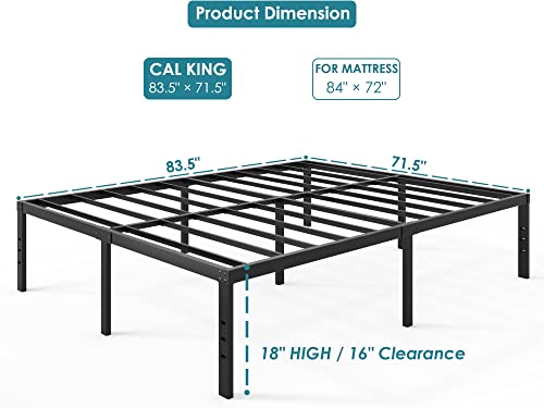 FSCHOS 18-Inch-California-King-Bed-Frames, Metal Platform Cal-King-Bed-Frame No Box Spring Needed, Easy Assembly, Heavy Duty Mattress Foundation, No Noise, Black