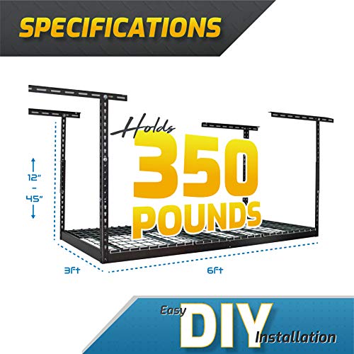 MonsterRax Overhead Garage Storage Rack - Heavy Duty Racks for Garage with 400 lb Capacity, Easy Garage Shelving, Adjustable Storage Rack, Ceiling Mount Storage Shelves 3x6 Hammertone (18"-33")