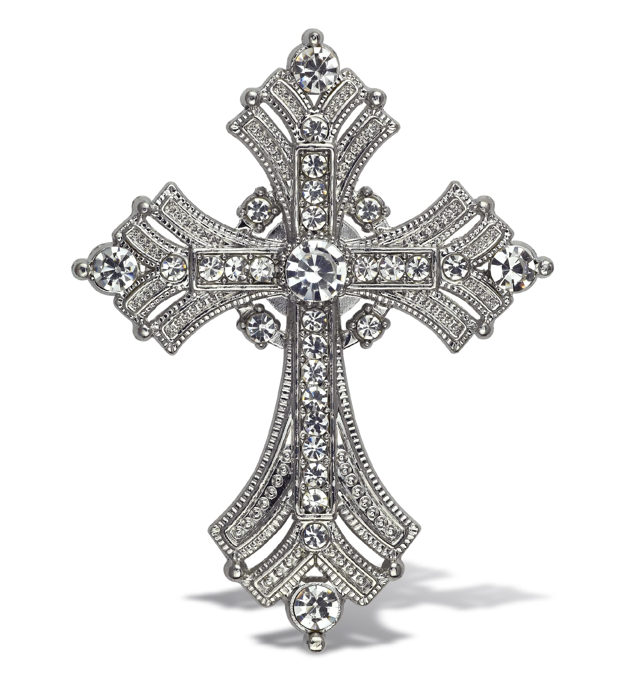 Aqua79 Fleur De Lis Sparkling Refrigerator Magnet - Silver Sparkling Charm Rhinestones Crystals, Cute Sparkly Cross Magnet for Kitchen Door Fridge, Cool Home and Office Novelty Decor - 2.75 Inch