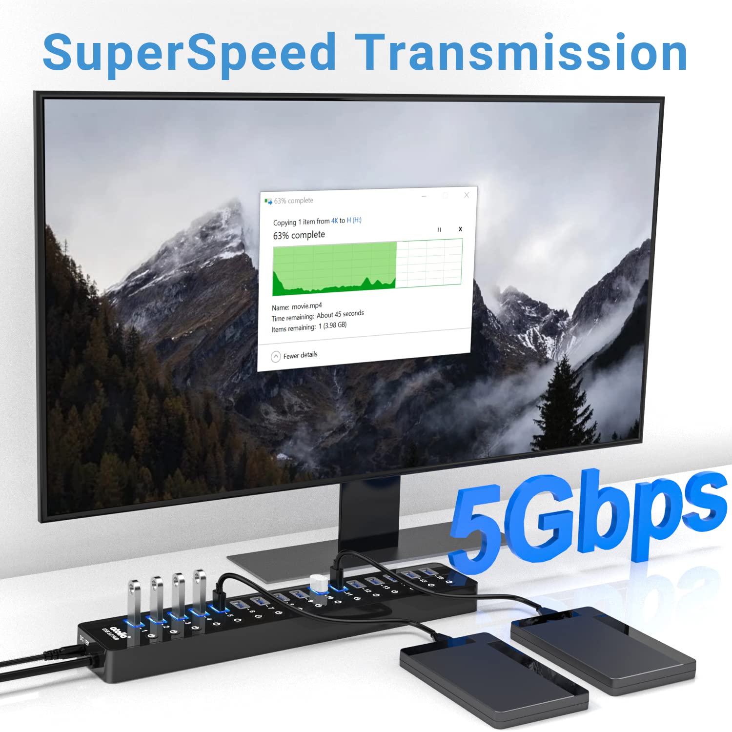 atolla USB Hub 3.0 Powered, 16 Ports USB Data Hub Splitter with Individual ON/Off Switches and 12V/6A Power Adapter, 5Gbps High Speed, USB Extension for Laptop, PC, Mobile HDD, Flash Drive