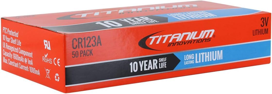 TITANIUM INNOVATIONS CR123A 3V Lithium Battery - Box of 50