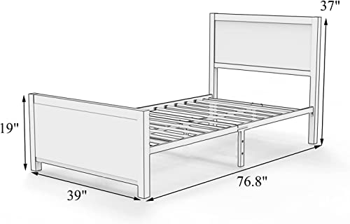 Catrimown Twin Size Metal Bed Frame with Rustic Brown Wooden Headboard,Mattress Foundation,Large Under Bed Storage,Metal Slat Support,No Box Spring Needed,Easy Assembly