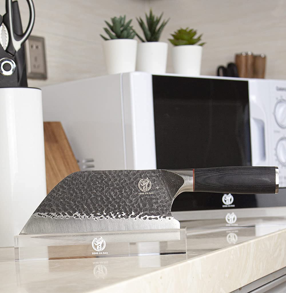 Authentic Serbian Chefs Knife - 7.5'' Full Tang Cleaver Knife - Razor Sharp High Carbon Steel - Rivet Pakka wood Handle for Kitchen fine cut