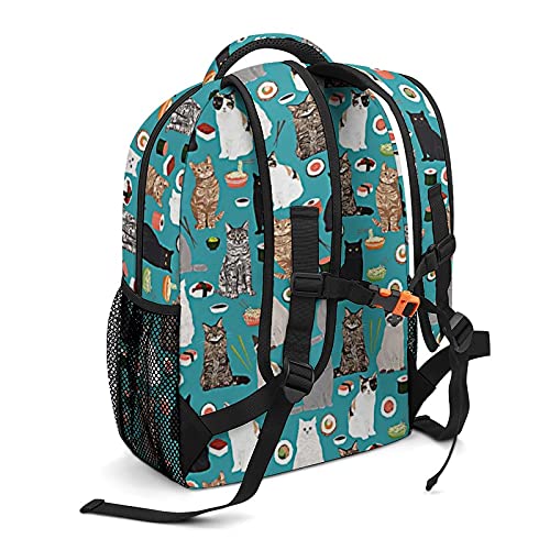 Cats Sushi Travel Backpack Casual Sports Bag Oxford cloth suitable For Study Shopping traveling camping