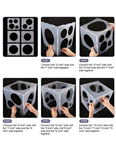 Aoibrloy 11 Holes Plastic Balloon Sizer Box Cube, Balloon Size Measurement with 200Pcs Balloon Glue Point for Balloon Decorations, Balloon Arches and Balloon Columns