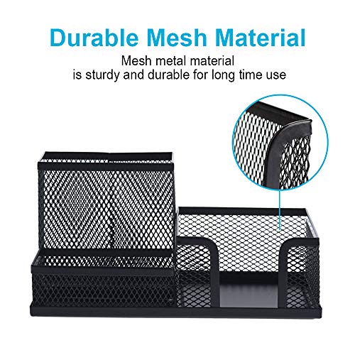 Byjoph Pen Holder for Desk Mesh Metal Pencil Holders Pen Cup Marker Holder Desk Caddy with Sticky Notes Holder Pen Organizer for Office Supplies Workspace School Home Black