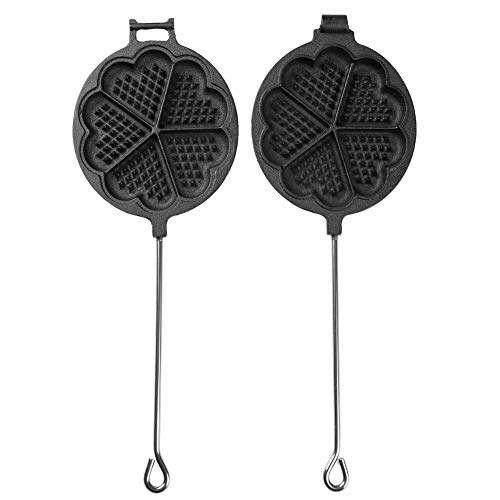 HAWOK Cast Iron Waffle Heart Shape Maker with Handle Hoder and Basting Brush…