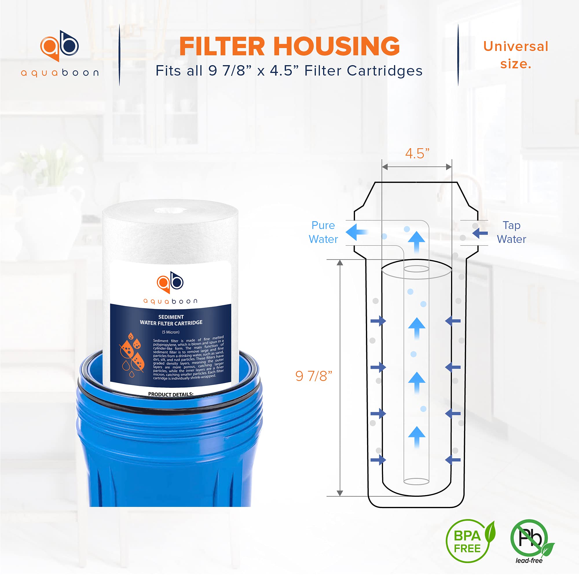Aquaboon 5 Micron Water Filter 10 x 4.5 - Big Sediment Water Filter - Whole House Water Filter Replacement Cartridge Compatible With W15-PR, DGD-5005, GXWH35F, GXWH30C, HD-950, WFHD13001B (12 Pack)