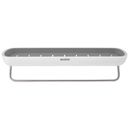 Bathroom Organizer - Wall Mounted Shower Caddy Shelf - With Towel Rail - Extra Strong Self Adhesive - No Drilling - Easy Drainage - Rustproof. (White/Gray)