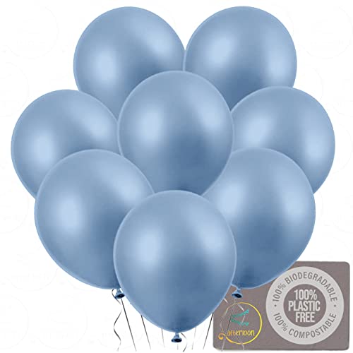 AFTERLOON® Biodegradable Mini Balloons 100 pcs Pearlized Caribbean Blue 5 Inch, Pearlescent Thickened Extra Strong Latex Helium Float, Baby Gender Reveal Garland Wedding Birthday Party Decorations