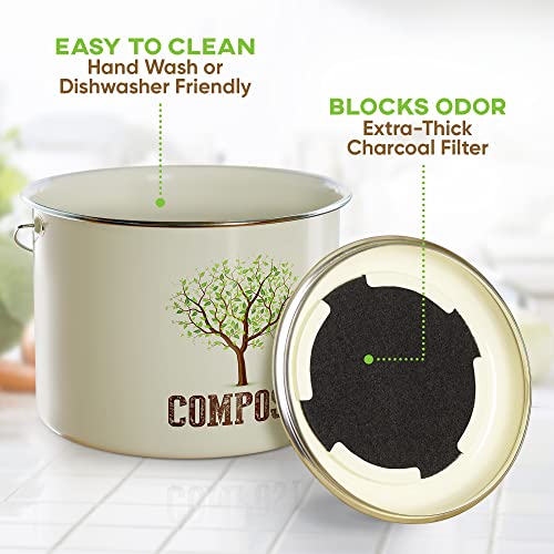 Third Rock Kitchen Compost Bin Countertop β 1.0 Gallon Compost Bucket for Kitchen β Small Compost Bin β Compost Bin Kitchen Counter - Countertop Compost Bins for Kitchen Includes Charcoal Filter