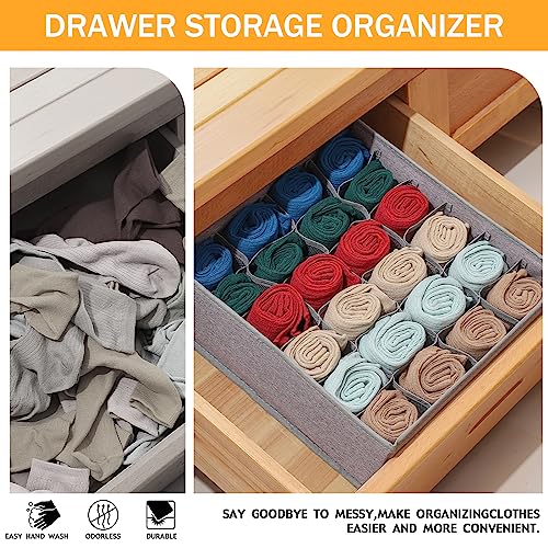 Cawek 3 Pack Fabric Underwear Organizer Dividers, Foldable Drawer under cabinet organizer Storage Boxes for Socks,Underwear, (Grey)