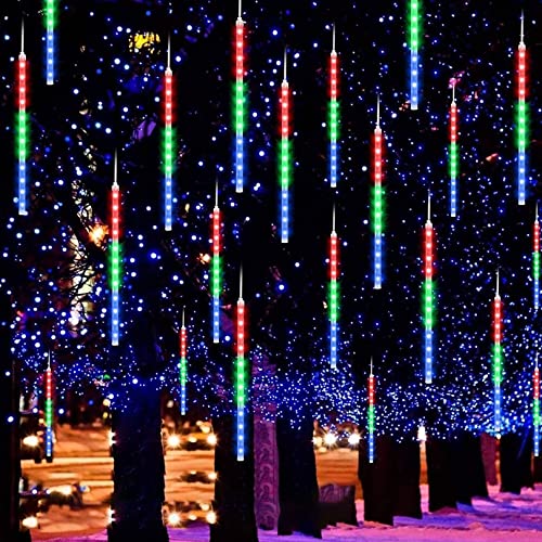 GUOYUYU Meteor Shower Rain Light 50cm 10 Tubes 480 LED Waterproof Icicle Cascading Icicle String Light Snow Falling for Home Decor Wedding Garden, Multicolor