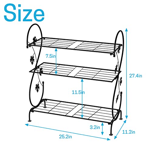 CLSYO 3-Tier Shoe Rack, Metal Shoe stand Organizer, Shoe Shelf for Storage Closets, Entryway, Hallway and Cloakroom, Black
