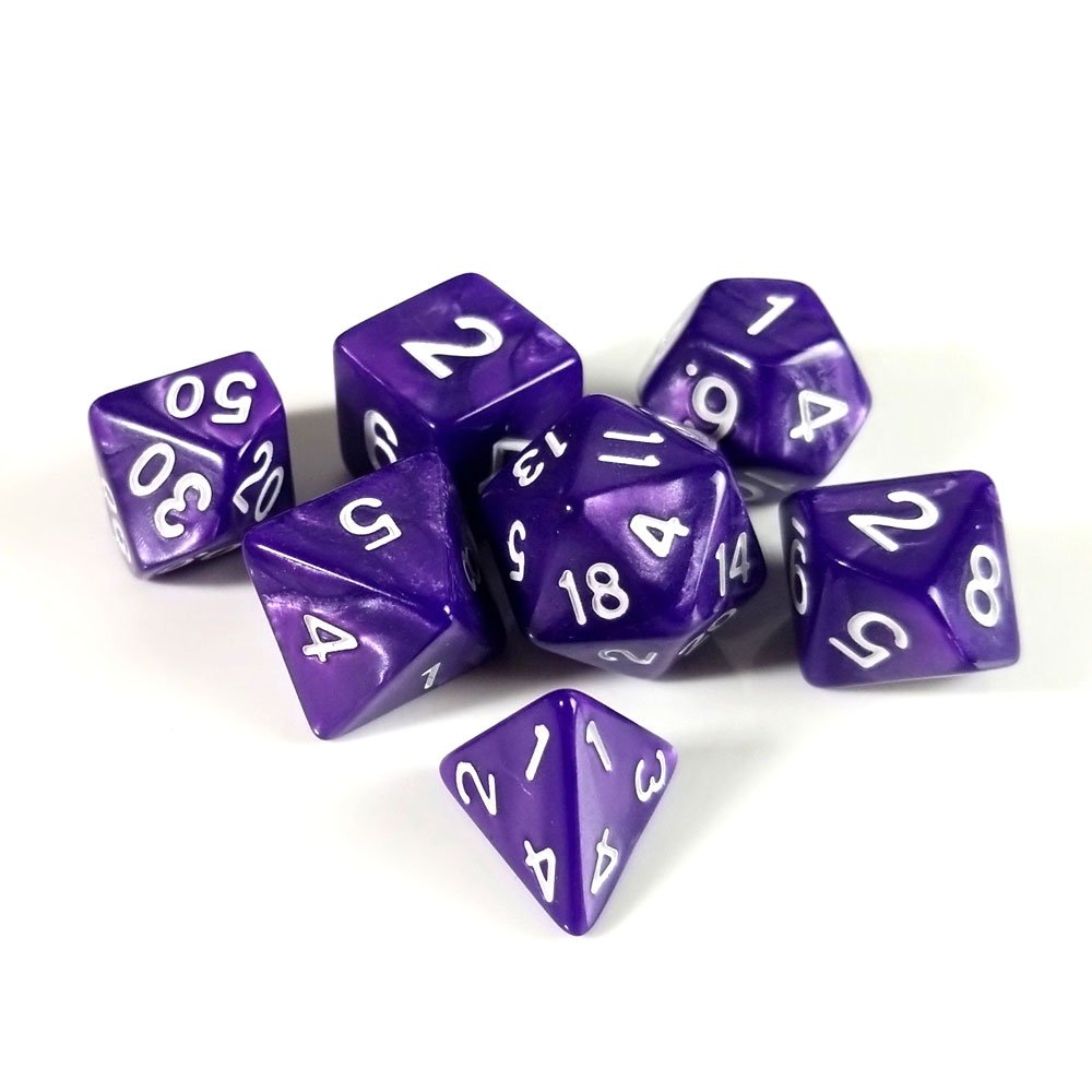 GFDay Set of 7 Polyhedral Dice (7 Die in Pack)- Role Playing Game Dice- D4, D8, D10, D%, D12, and D20, Exclusive (Purple Marbled Swirl)