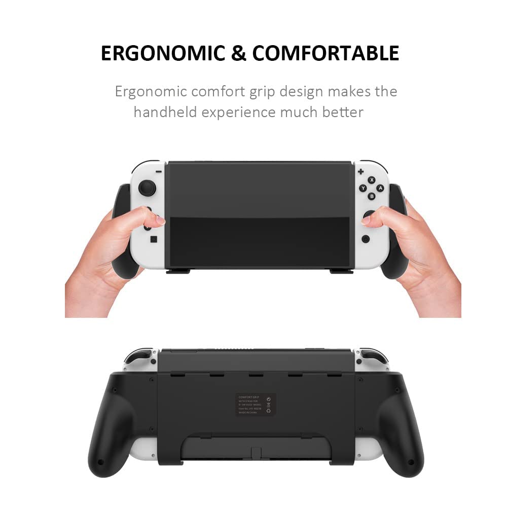 ECHZOVE Switch OLED Grip, Comfortable and Ergonomic Gaming Portable Protective Handheld Grip, Joy Con and Switch OLED Control, Accessories for Switch 2021 with Game Slots and Kickstand - Black