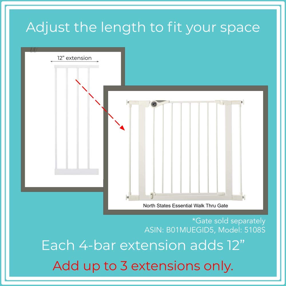 Toddleroo by North States 4 Bar Extension for Essential Walk Thru Baby Gate: Adjust your gate to fit your space, Add up to three extensions, No tools required, (Adds 12" width, White)