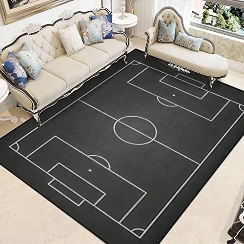 CAWIADFWJO Area Rug Soccer Field chalked Blackboard Football Stadium Board Painted Chalk Non-Slip Soft Carpet Floor Mat Indoor Multi 71inchx106inch