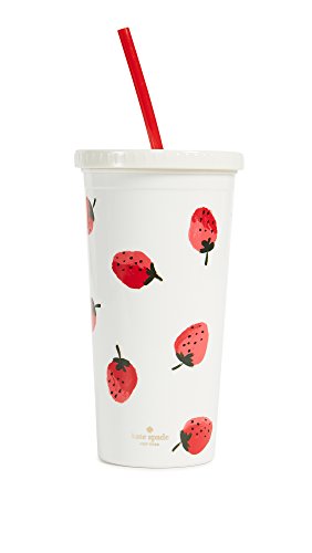 Kate Spade New York Insulated Tumbler with Reusable Straw, 20 Ounce Acrylic Travel Cup with Lid, Strawberries