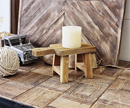 Farmhouse Wood Stool Pedestal Stand - Versatile Decorative Riser for Home and Kitchen, Perfect for Displaying Decorations or as a Candle Stand. Rough Wood Surface with Charm in Natural Brown