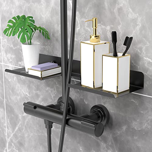 CAXIMSY Wall Mounted Floating Metal Shelf Strip Bathroom Shelf Wall Mount Shelves Space Saving Rustproof Extra U-Shaped Strong Faucet Shelves Storage Shelf (Black, 15.74In(40CM))