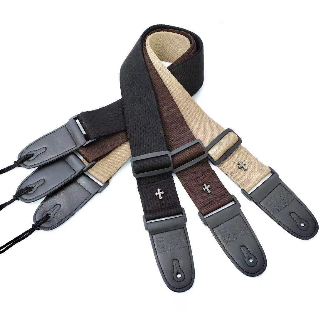 H&Z Simple Guitar Strap Acoustic Folk Guitar Belt Straps Vintage Cross Personality Guitar Straps Pick Pocket Guitar Accessories (black)