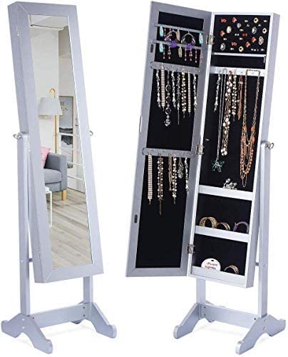 DECOMIL – Jewelry Armoire with Mirror | Jewelry Cabinet Standing, LED Lights and Full lengt Mirror | White