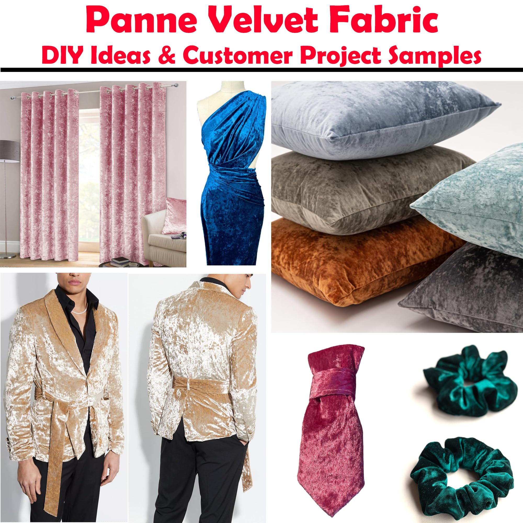 Barcelonetta | Velvet Fabric | Crushed Velvet | Panne Velvet Velour | 96% Velvet, 4% Spandex | 60" Wide | Sewing, Apparel, Decoration (Black, 2 Yards)