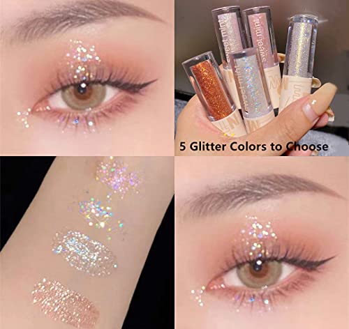 Go Ho Glitter Eyeshadow Makeup,Liquid Glitter Under Eye Shadow Bling,Glitter Eyeliner Diamond Sparkle Eye Stick,Shimmer and Shine Korean Makeup Glitter Lip Gloss for Women Eye Glitter,05# Golden Glitter