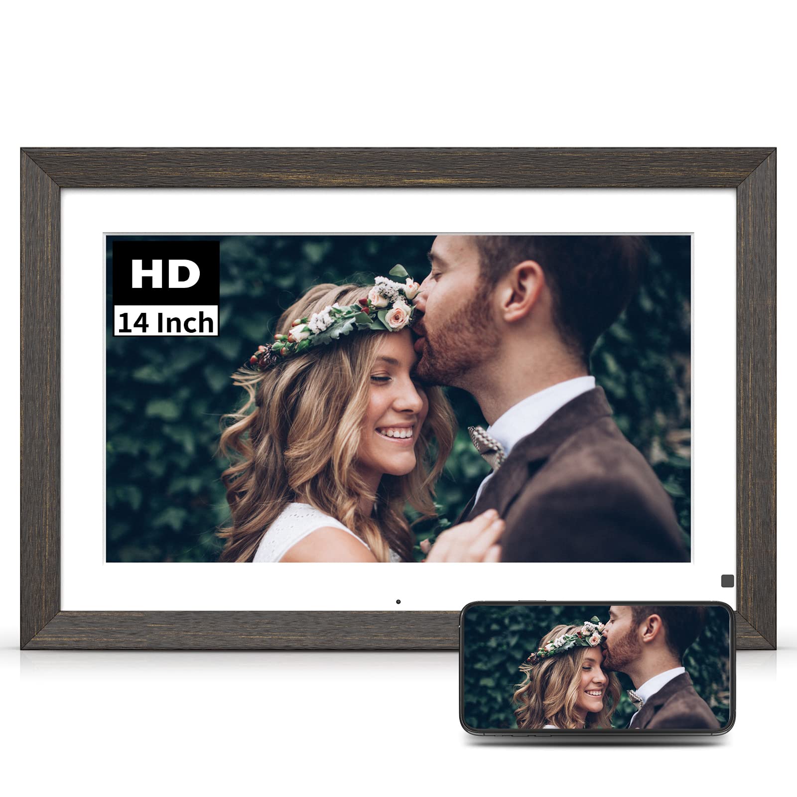 BSIMB 32GB 13.3 Inch Wood-Effect WiFi Digital Photo Frame HD IPS Touch Screen Smart Large Picture Frame with Remote Control, Auto-Rotate, Wall Mountable, Easy to Share Photos & Videos via App & Email