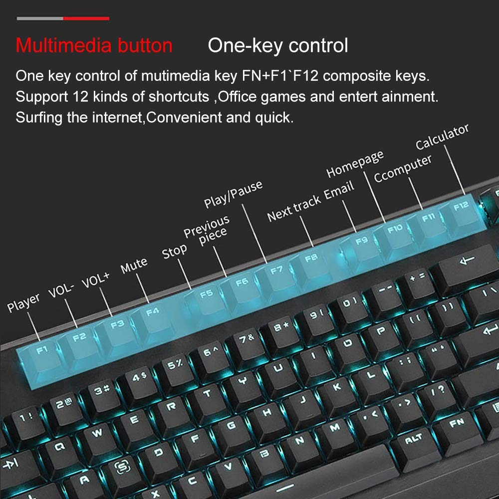 Teerwere Gaming Keyboard Mechanical Keyboard, 104 Key Outemu Switch Ice Blue Backlit Mechanical Gaming Keyboard USB Wired Mechanical Gaming Keyboard (Color : Photo Color, Size : One Size)