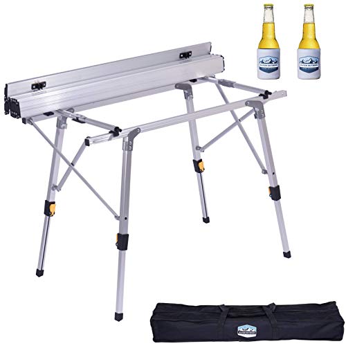 Alpen Outdoor Aluminum Folding Camping Table Adjustable Height for Outdoor Picnic, Camping, Beach, Lightweight Camp Table with Mesh Layer and Carry Bag (35 x 21 inch)