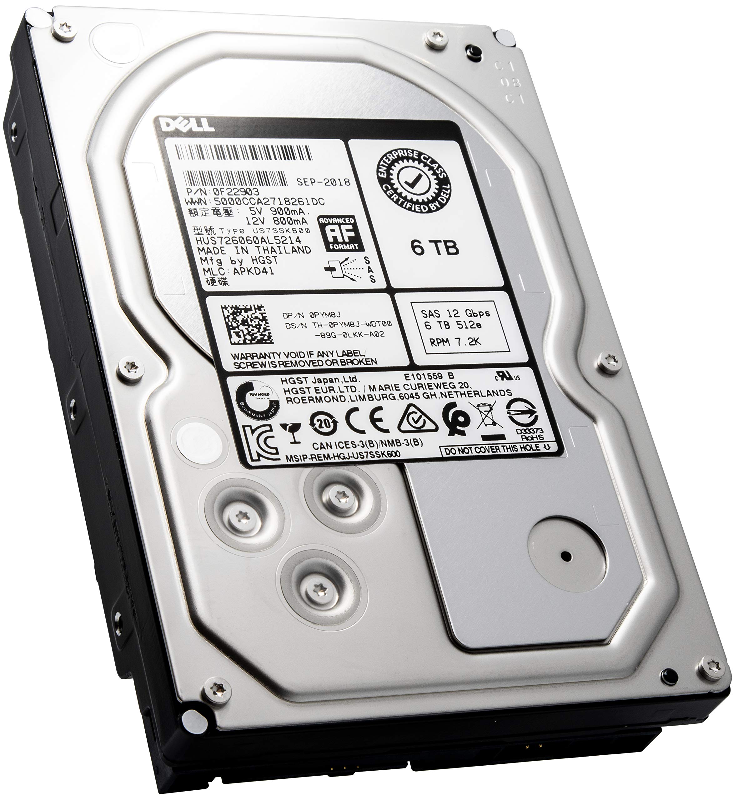 Dell 6TB 7.2K RPM NLSAS 12Gbps 3.5in Cabled Hard Drive, PYM8J (3.5in Cabled Hard Drive CusKit)
