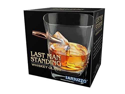 Barbuzzo Last Man Standing - Bullet Whiskey Glass - Durable Hand Blown Glass - Hand Sculpted with a Faux 50 Caliber Bullet - Great Man Gift and Addition to the Man Cave - Holds 10 Ounces