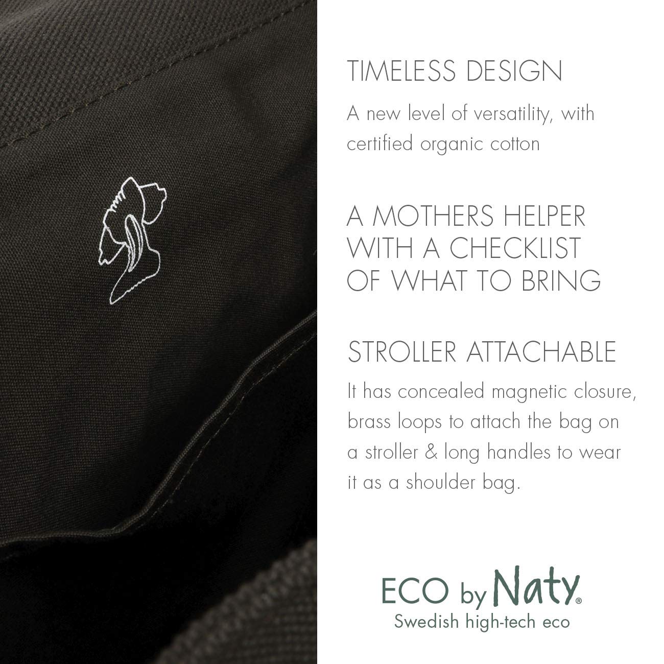 Eco by Naty Diaper Bag Green, Made of GOTS Certified Organic Cotton, Magnetic Closure